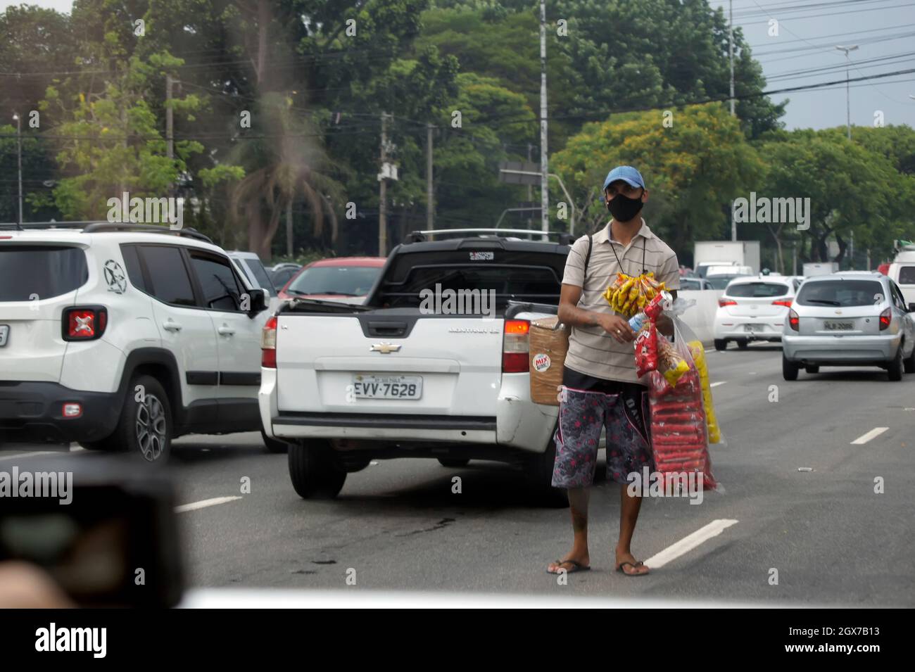 October 20, 2020. São Paulo, SP, Brazil. Point of view inside the car ...