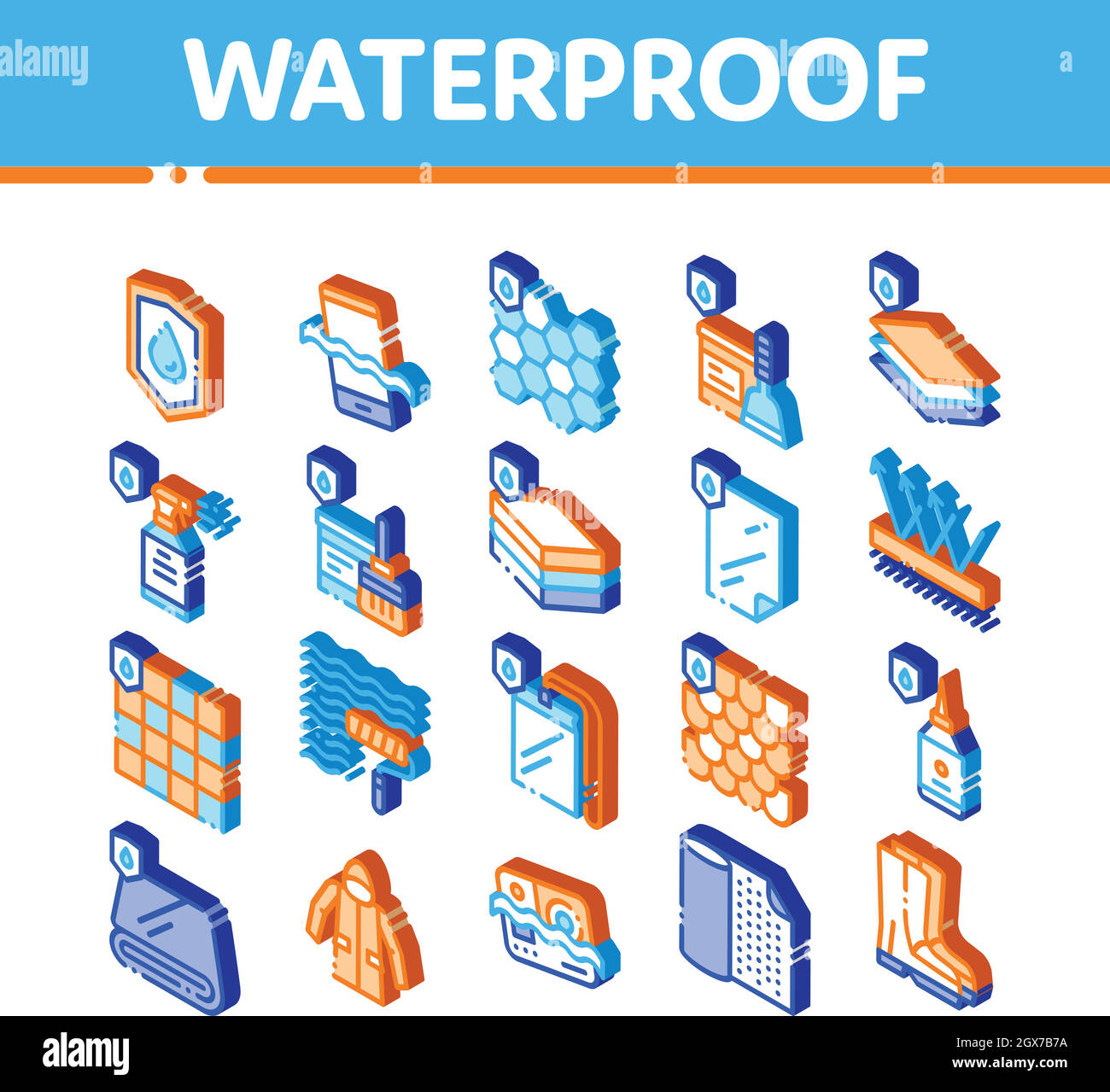 Waterproof Materials Vector Isometric Icons Set Stock Vector Image ...