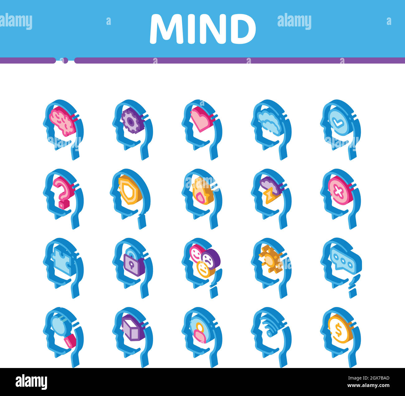 Mind Isometric Elements Signs Vector Icons Set Stock Vector Image & Art ...