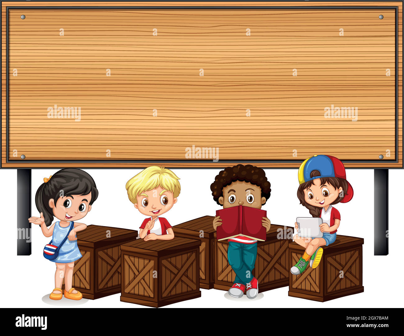 Children and wooden sign Stock Vector Image & Art - Alamy