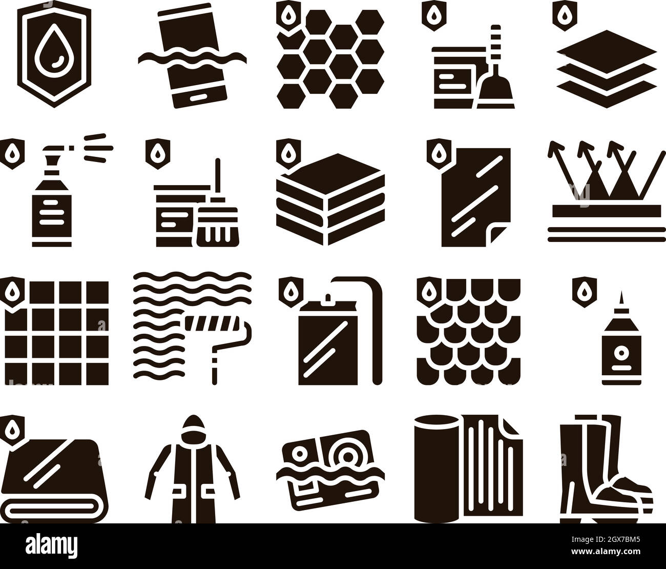 Waterproof Materials Glyph Icons Set Vector Stock Vector Image & Art ...