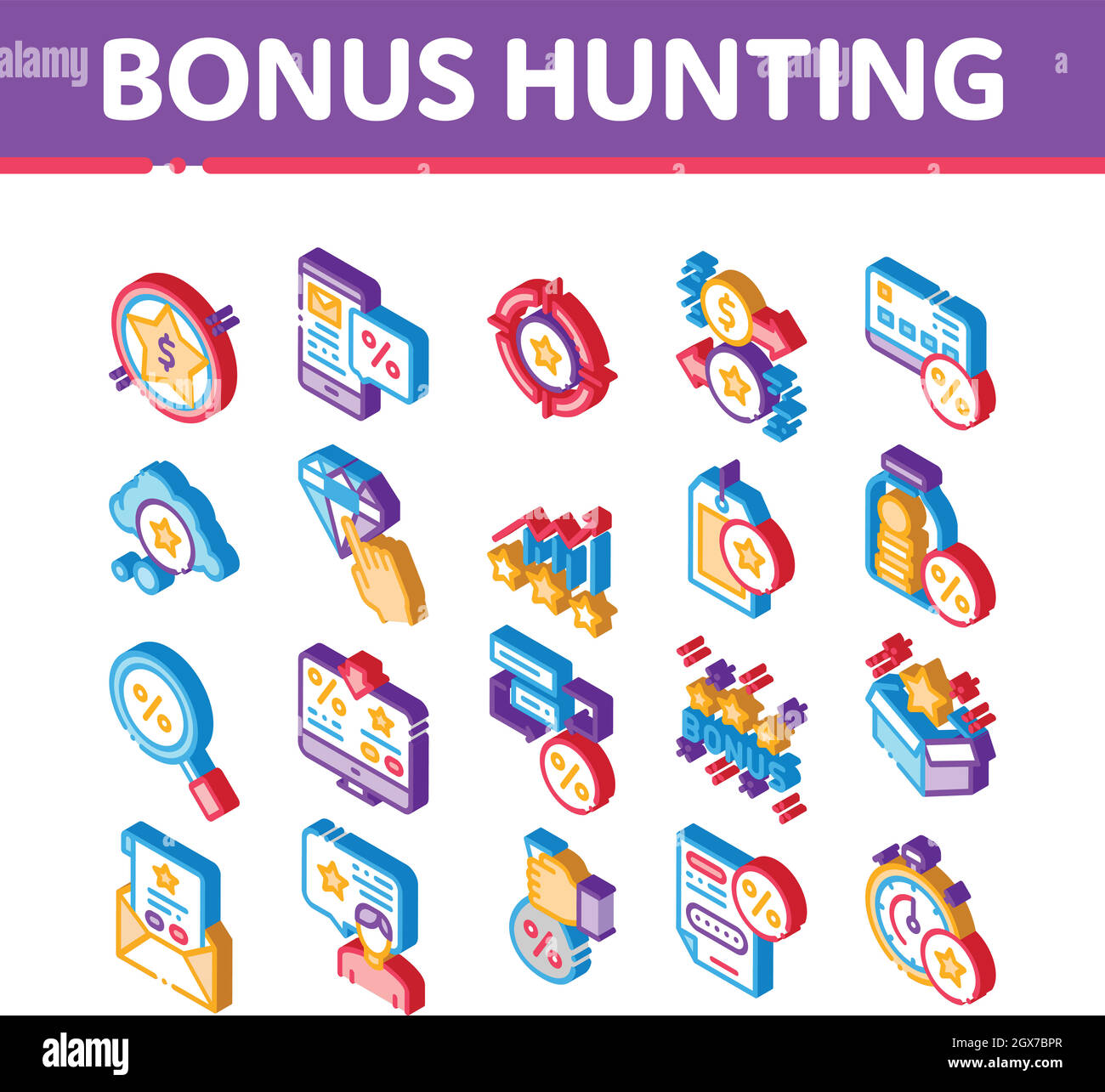 Bonus Hunting Isometric Elements Icons Set Vector Stock Vector Image ...