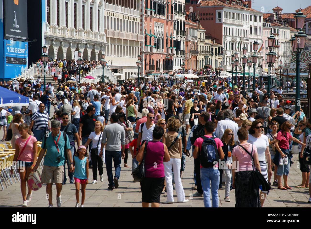 VENICE, ITALY - Aug 01, 2011: A large crowd of people walking in the ...