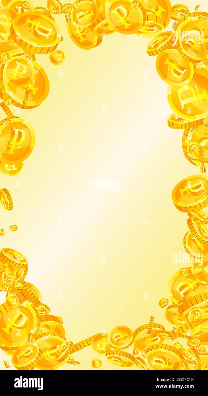 Russian ruble coins falling. Astonishing scattered RUB coins. Russia ...
