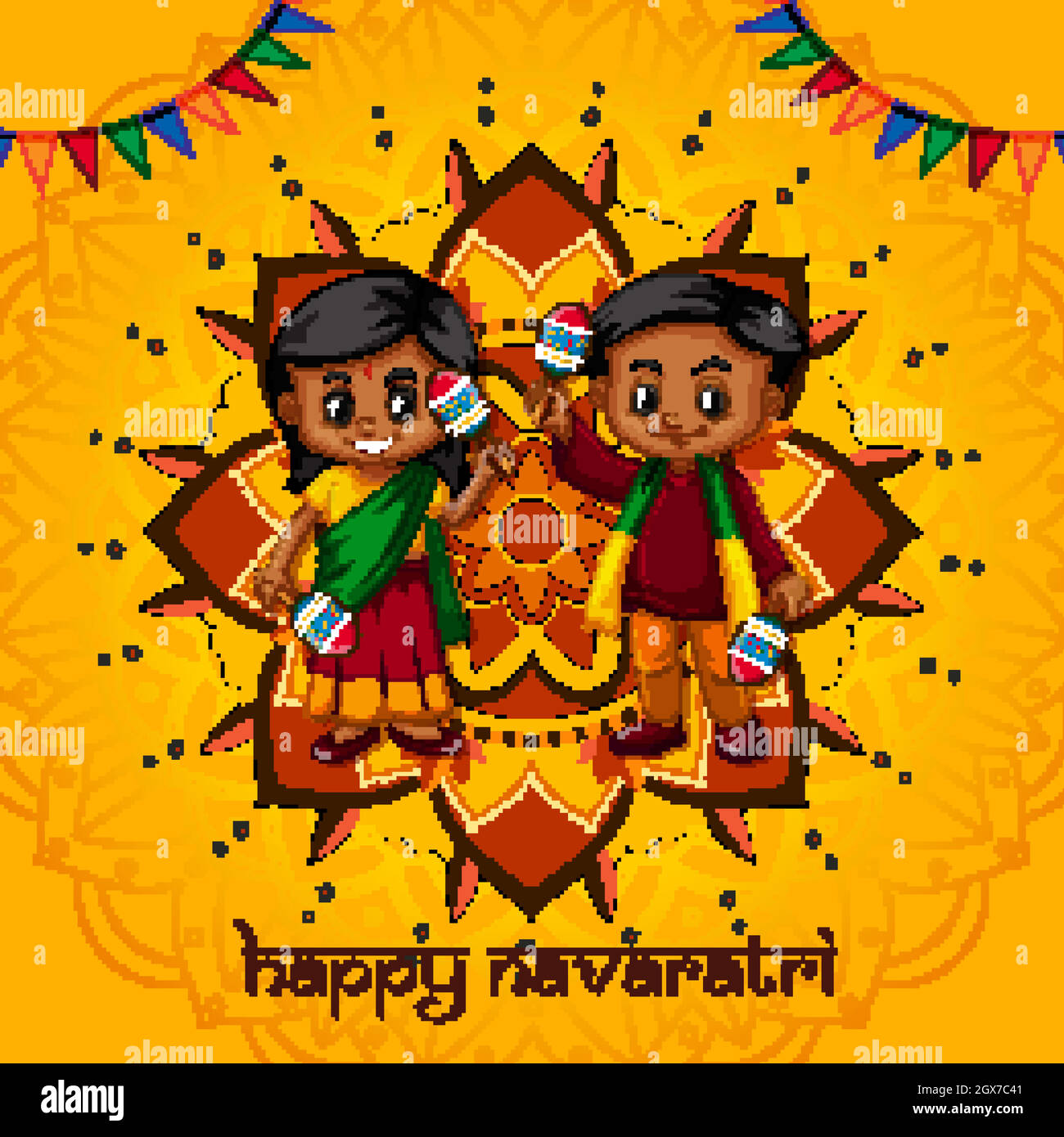Navaratri poster design with mandala pattern and happy children Stock ...