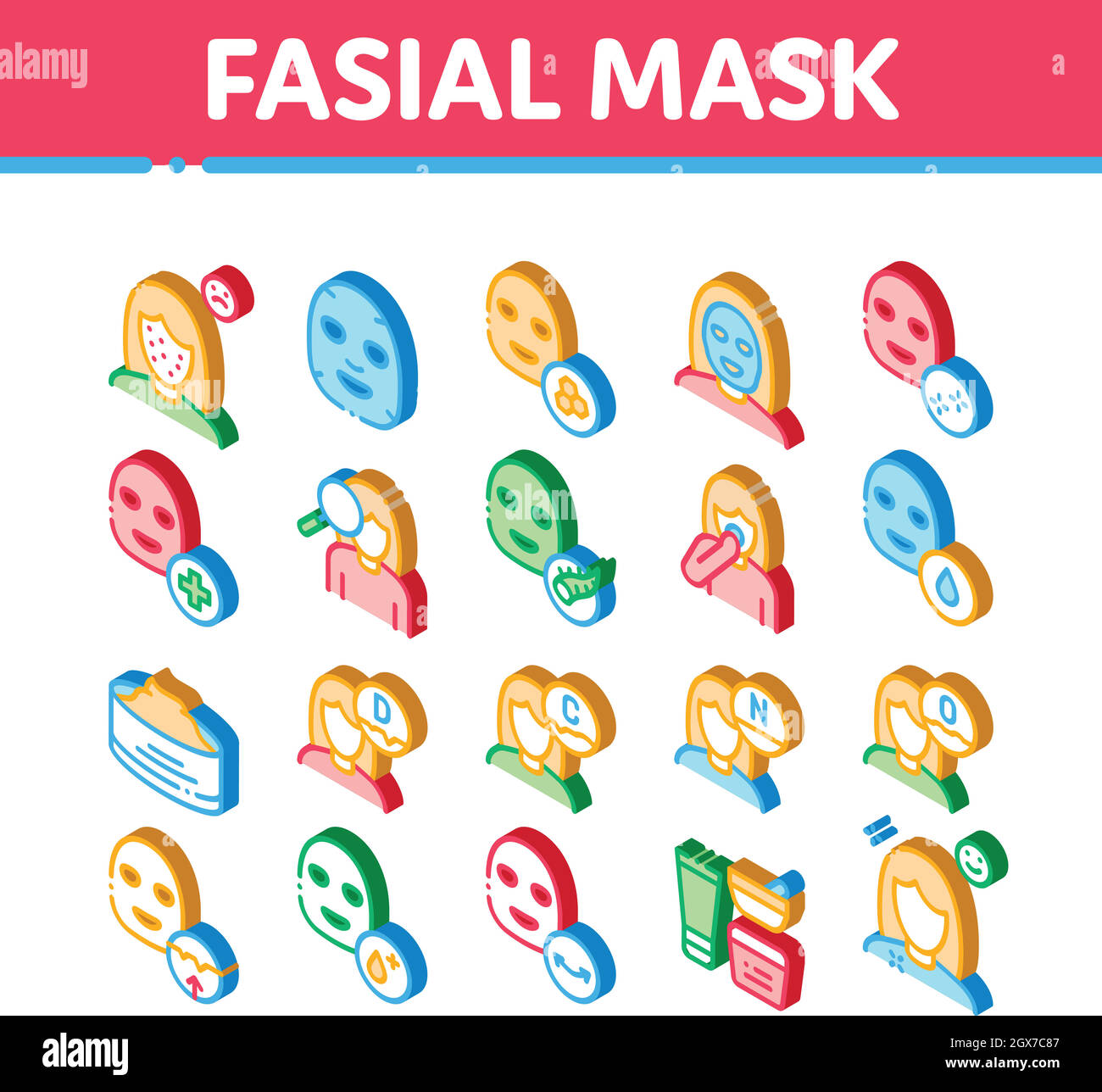 Facial Mask Healthcare Isometric Icons Set Vector Stock Vector Image ...