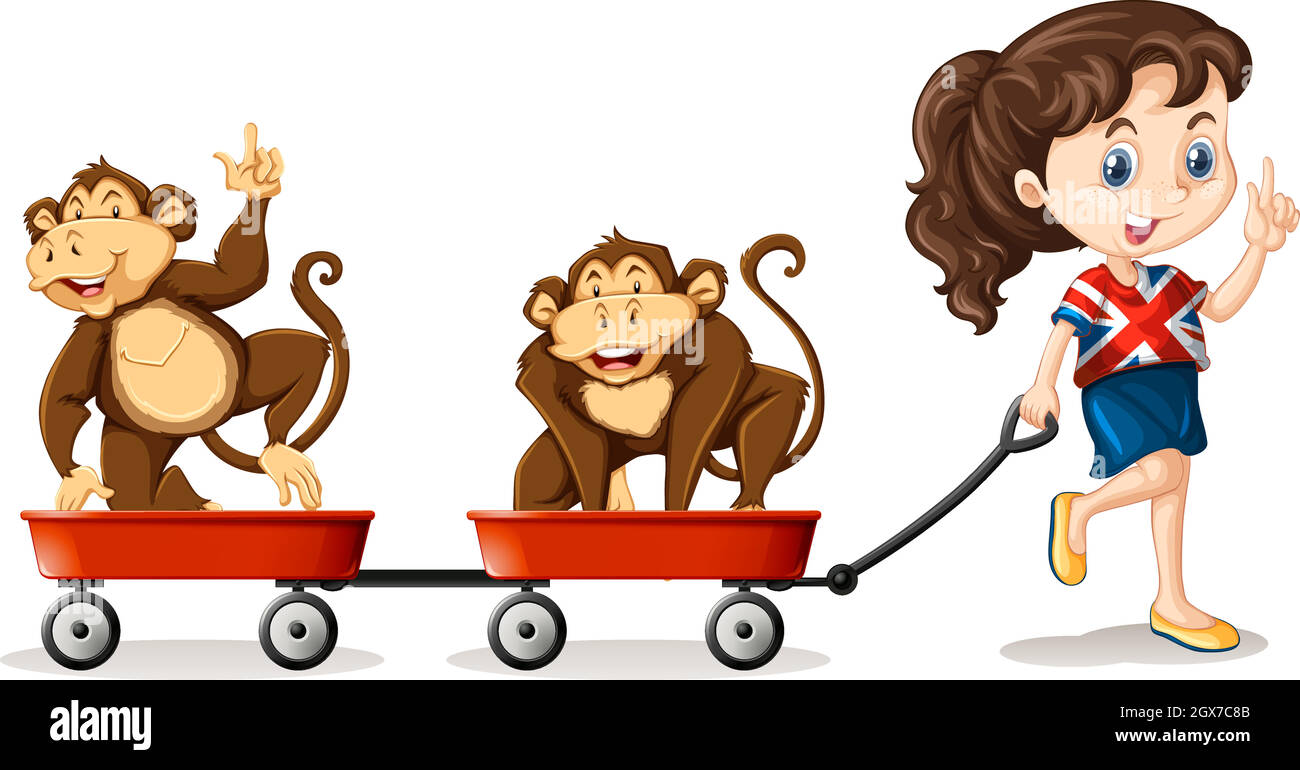Girl pulling monkeys on the carts Stock Vector Image & Art - Alamy