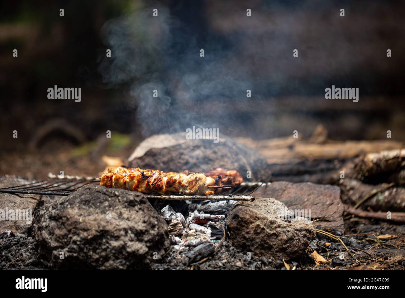 Meat cooking on a barbeque grill Stock Photo - Alamy