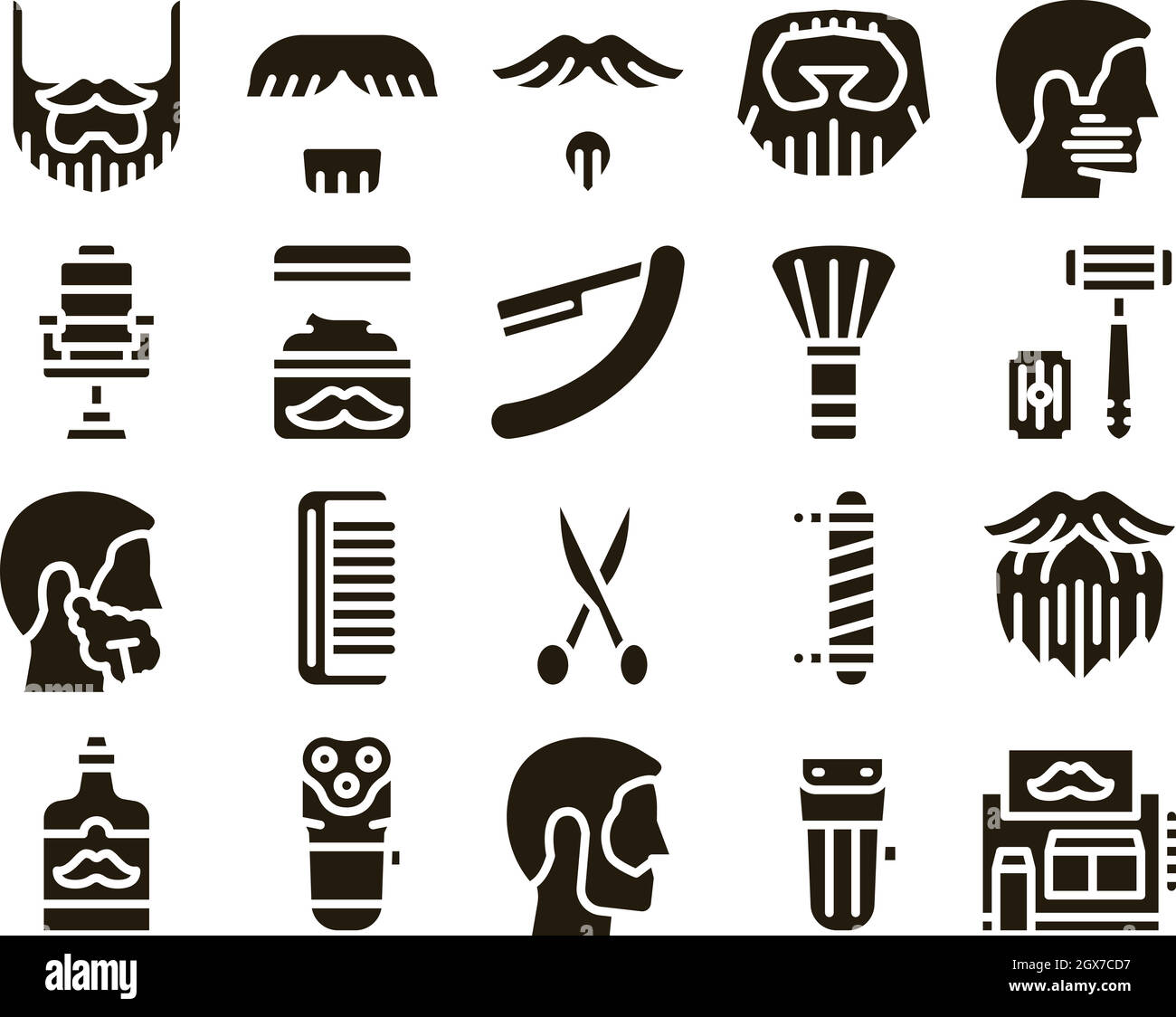 Beard And Mustache Glyph Set Vector Stock Vector Image & Art - Alamy
