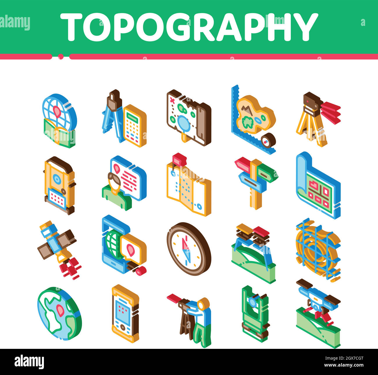 Topography Research Isometric Icons Set Vector Stock Vector Image And Art Alamy