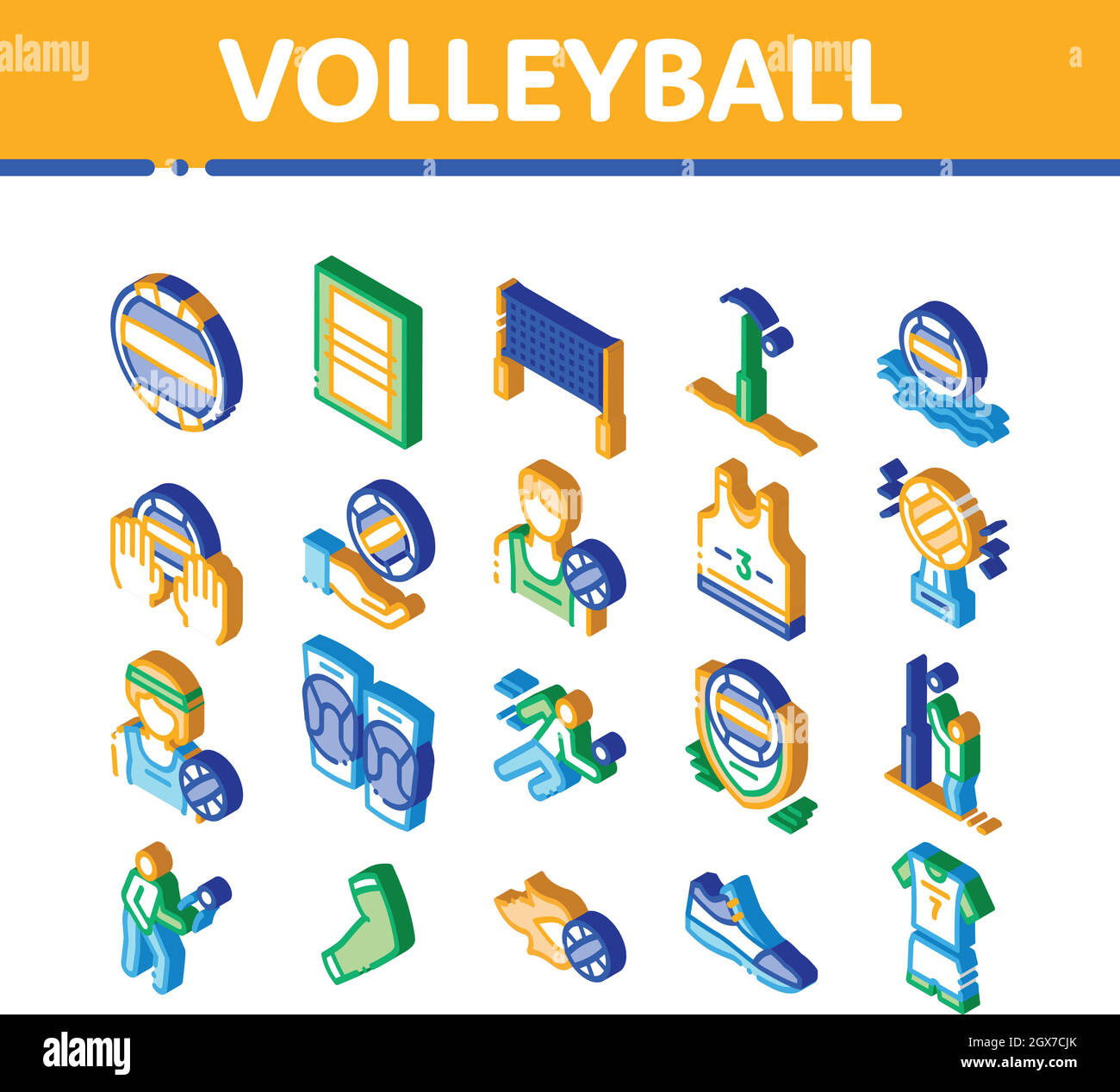 Volleyball Sport Game Isometric Icons Set Vector Stock Vector Image ...