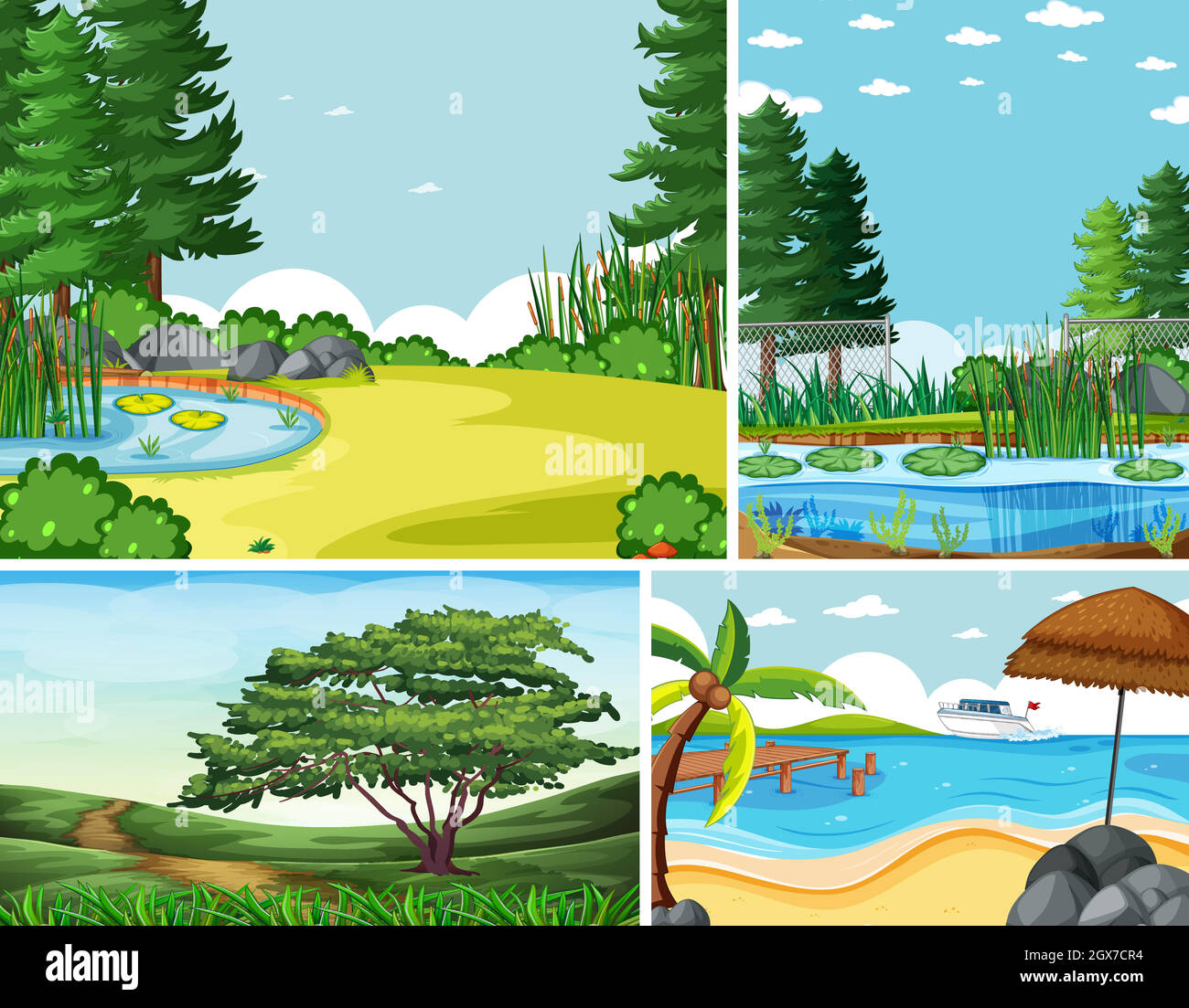 Four different scenes in nature setting cartoon style Stock Vector ...