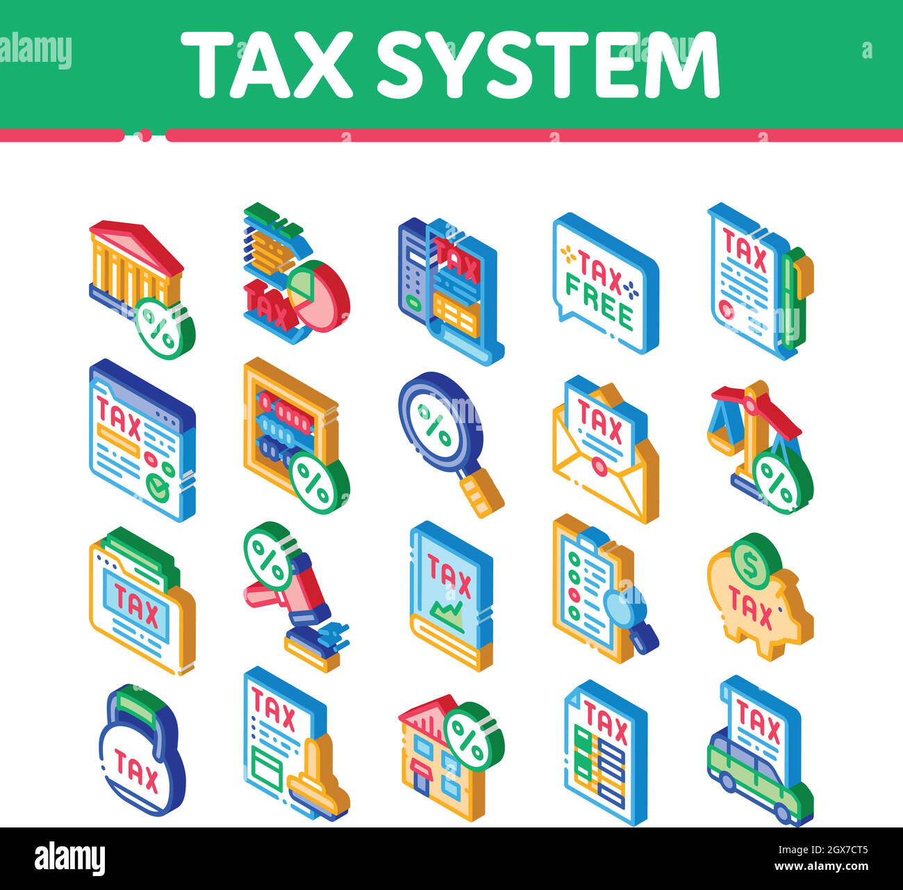 Tax System Finance Isometric Icons Set Vector Stock Vector Image & Art ...