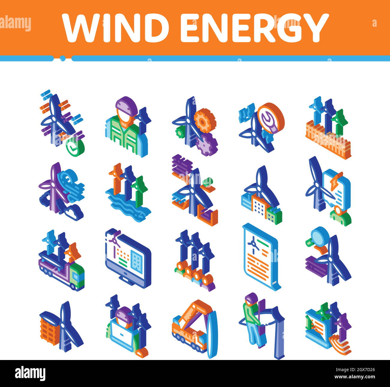 Wind Energy Technicians Isometric Icons Set Vector Stock Vector Image ...