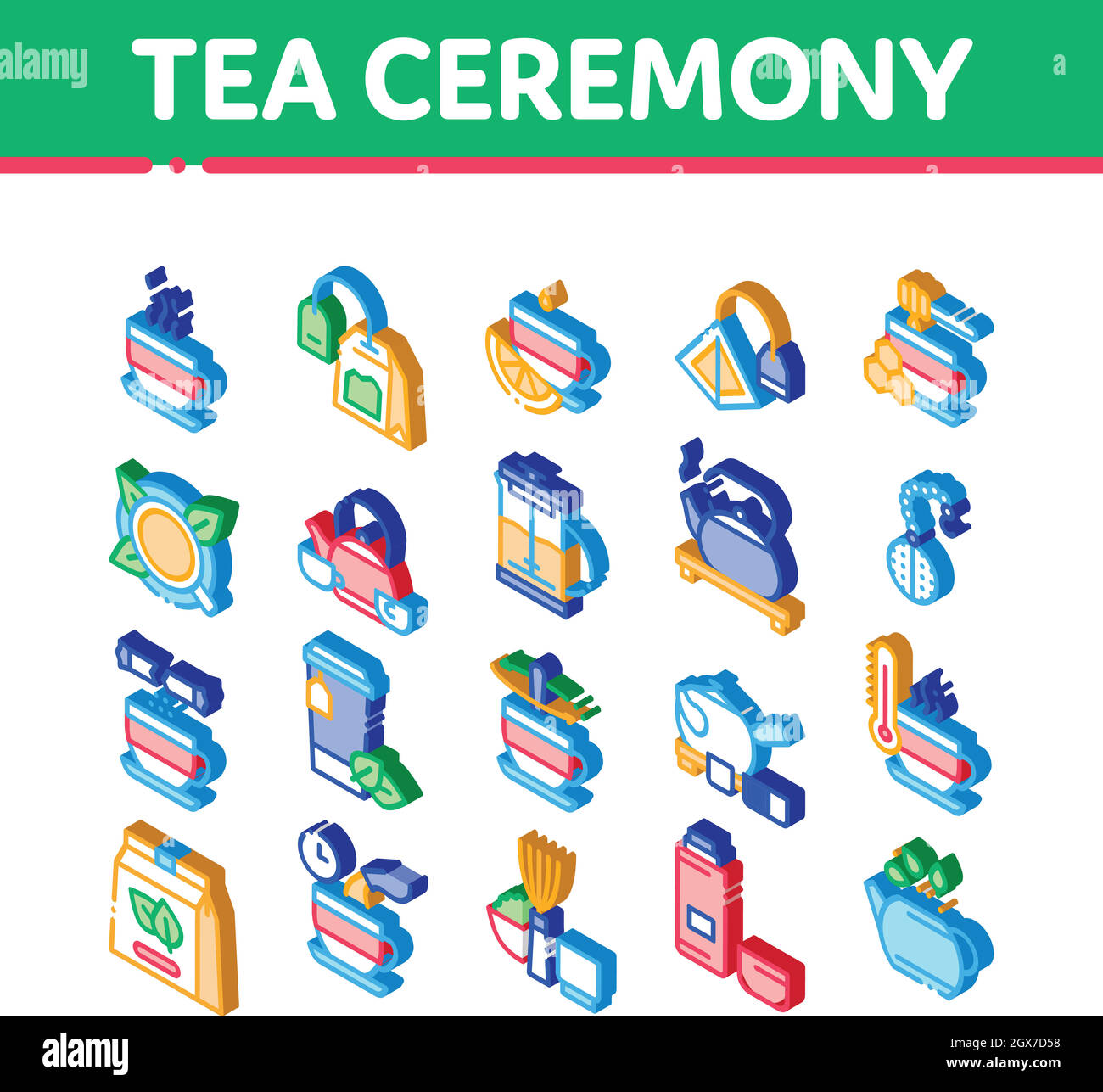 Tea Ceremony Tradition Isometric Icons Set Vector Stock Vector Image ...
