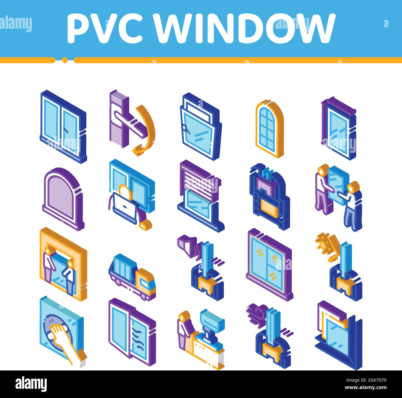 Pvc Window Frames Isometric Icons Set Vector Stock Vector Image And Art Alamy