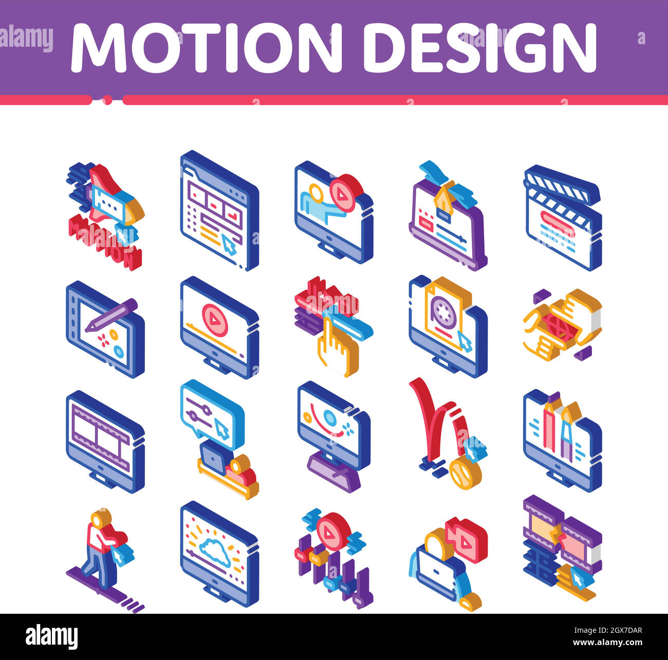 Motion Design Studio Isometric Icons Set Vector Stock Vector Image ...