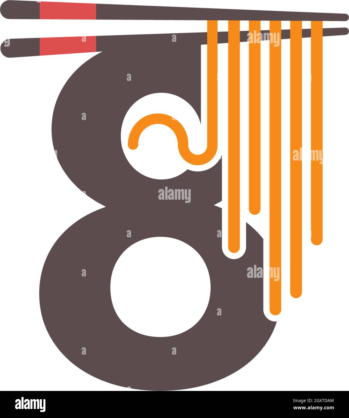 Number 8 with chopsticks and noodle icon logo design template Stock ...