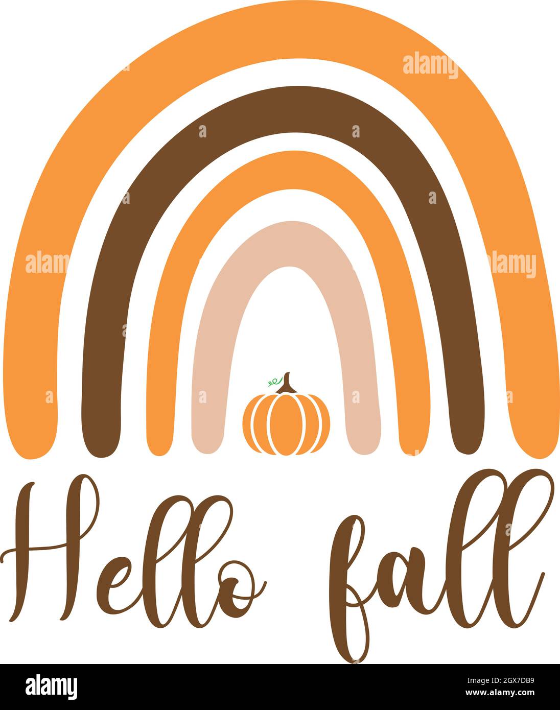 vector illustration of a fall rainbow with a pumpkin, hello fall ...