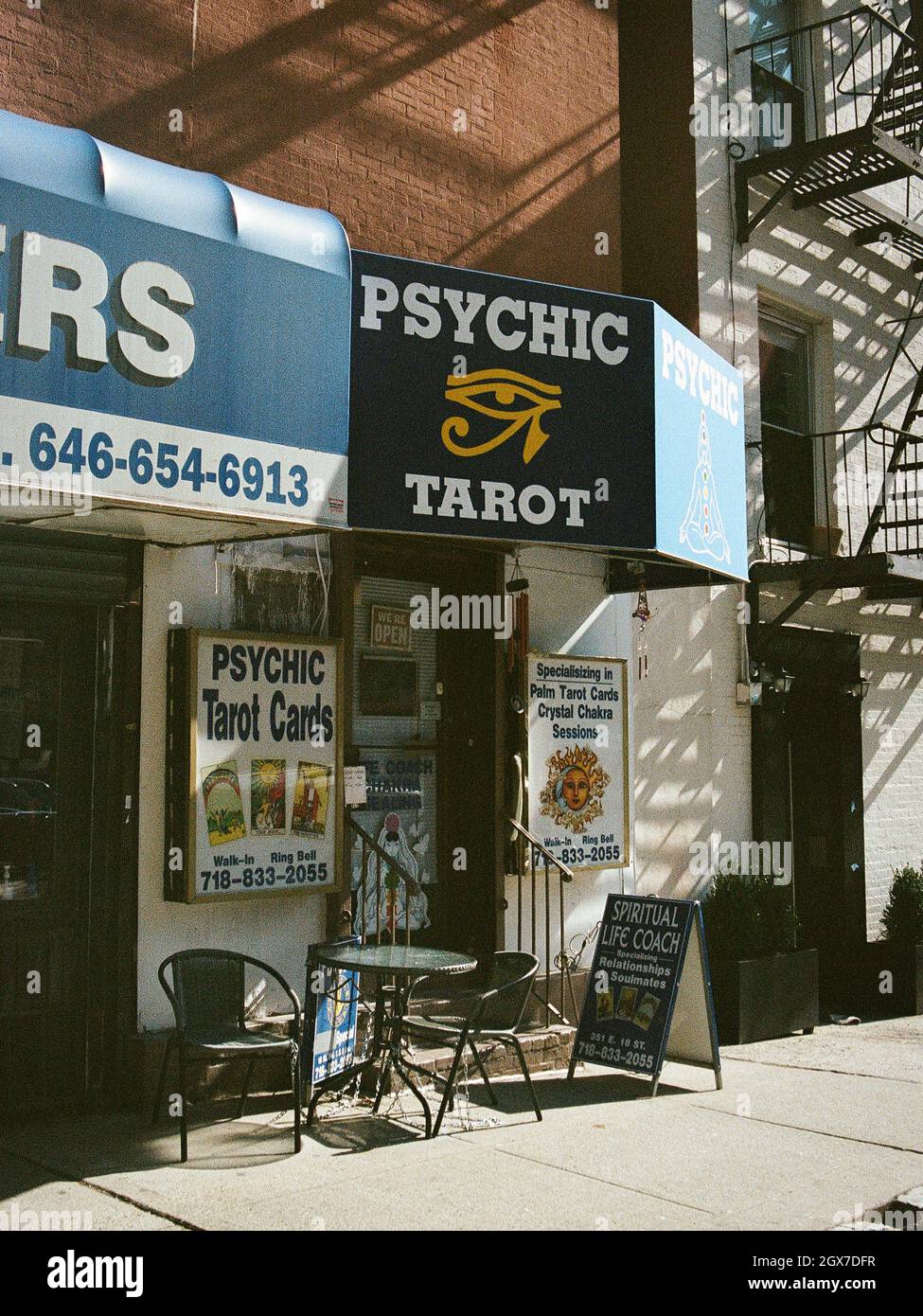 Psychic and tarot card signs on 18th Street in Gramercy Park, Manhattan ...