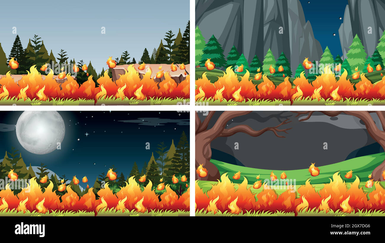 Set of bush fire landscape Stock Vector Image & Art - Alamy