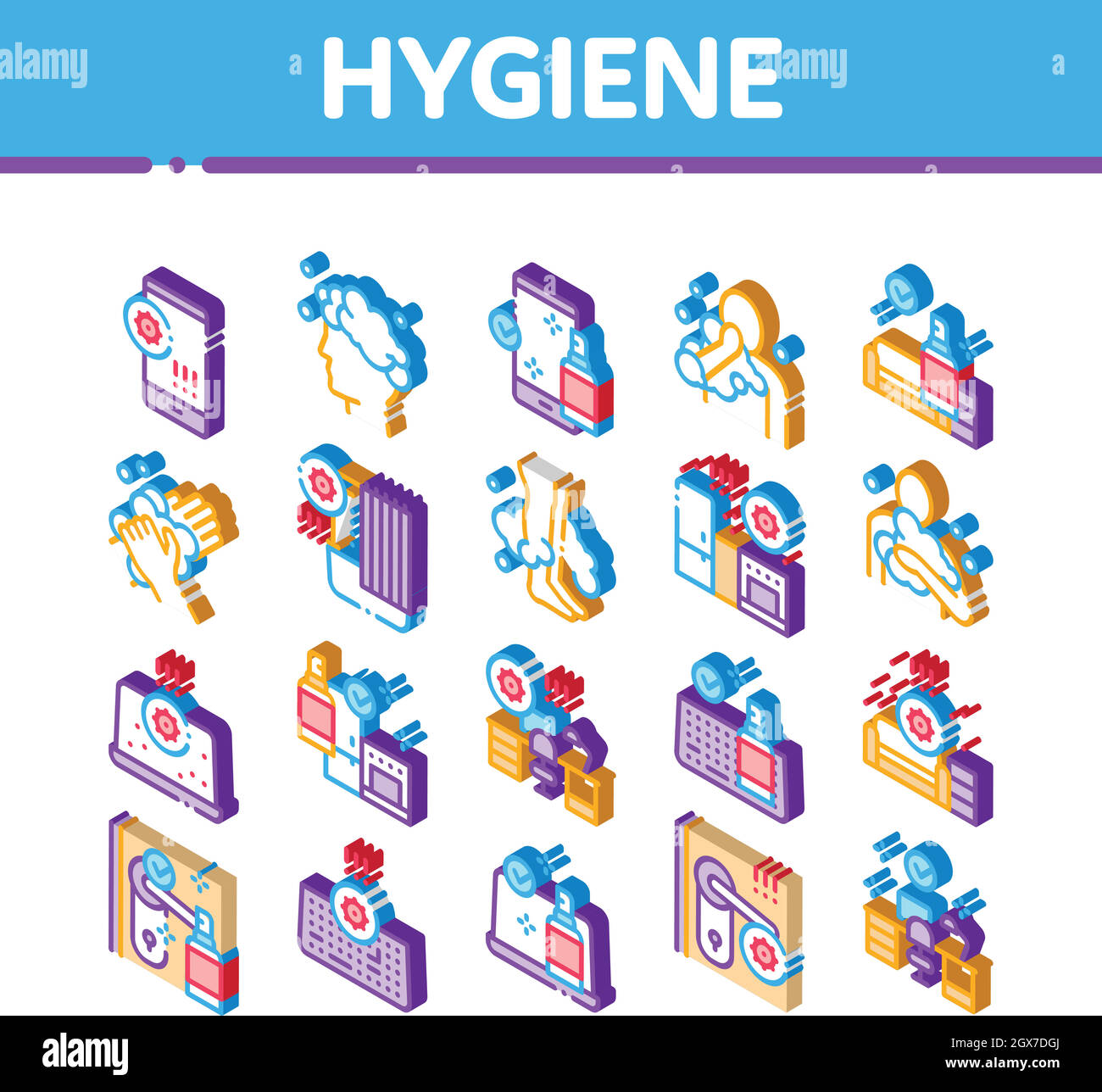 Hygiene And Healthcare Isometric Icons Set Vector Stock Vector Image ...