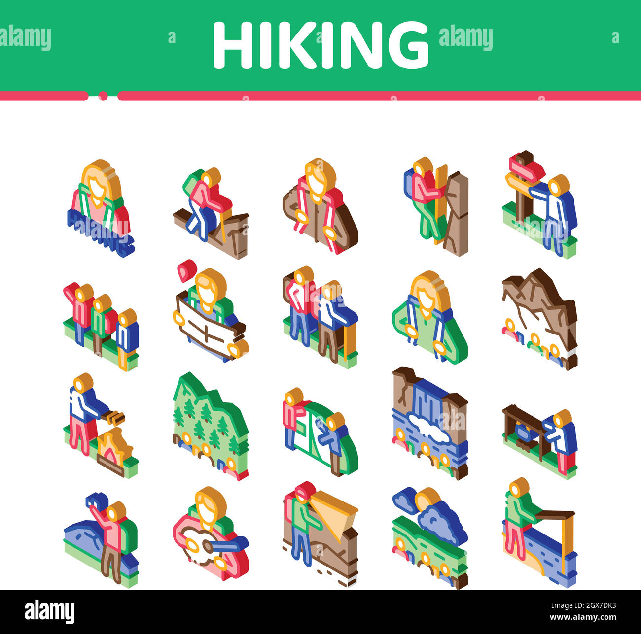 Hiking Extreme Tourism Isometric Icons Set Vector Stock Vector Image ...