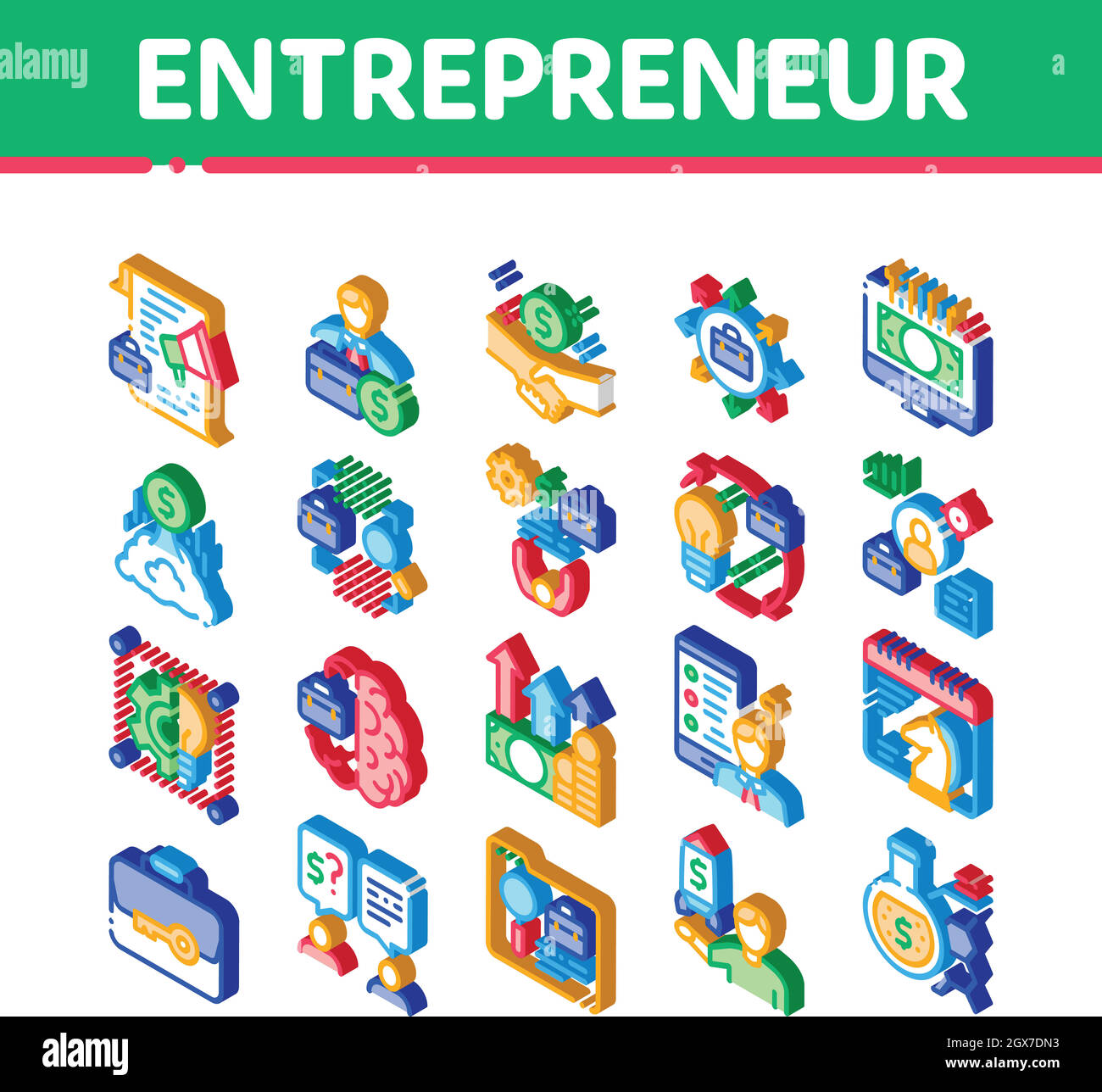 Entrepreneur Business Isometric Icons Set Vector Stock Vector Image ...