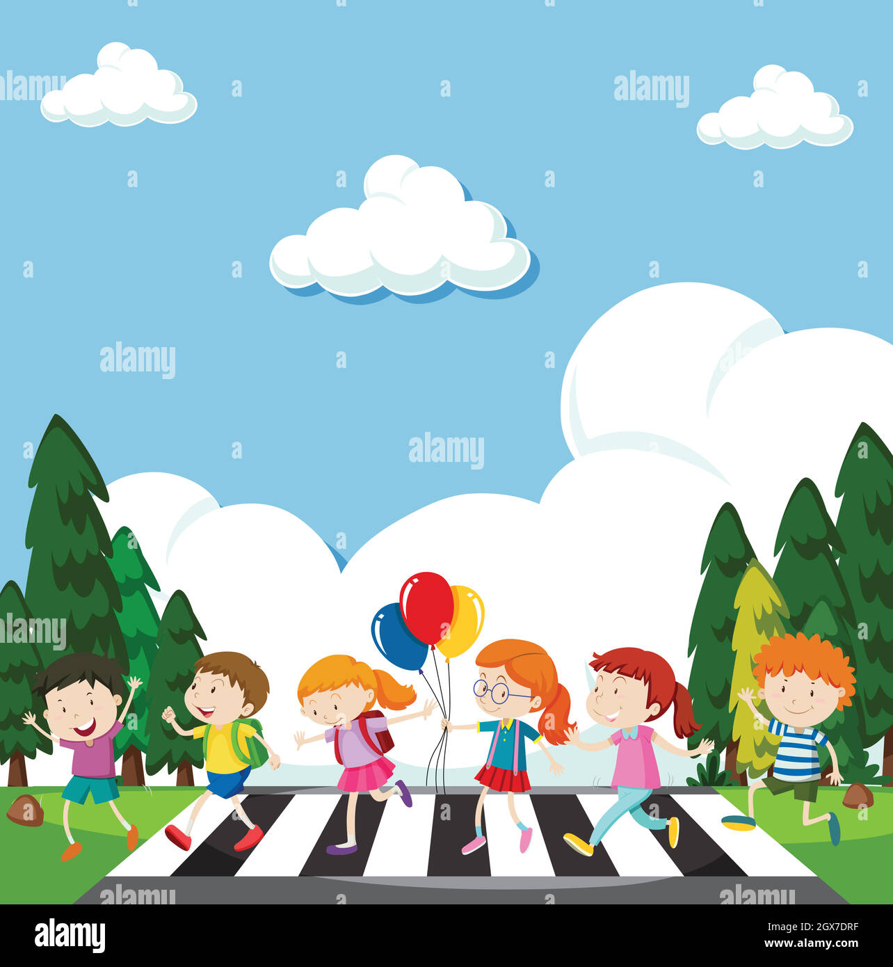 Many children crossing street Stock Vector Image & Art - Alamy