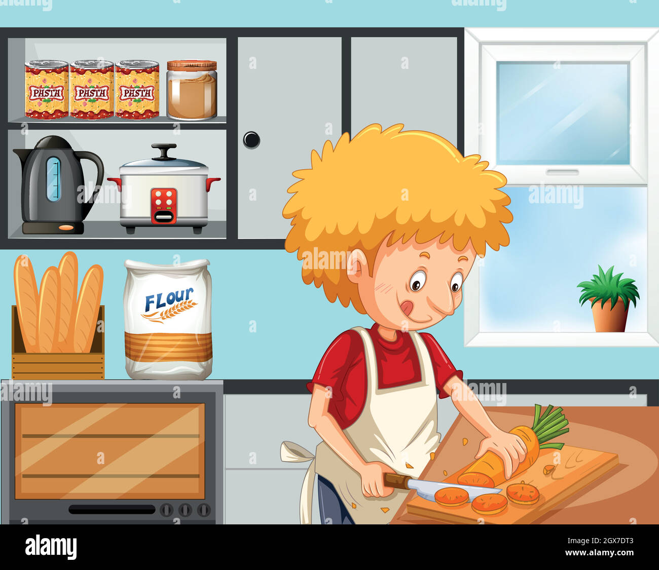 Young boy cooking in the kitchen Stock Vector Image & Art - Alamy