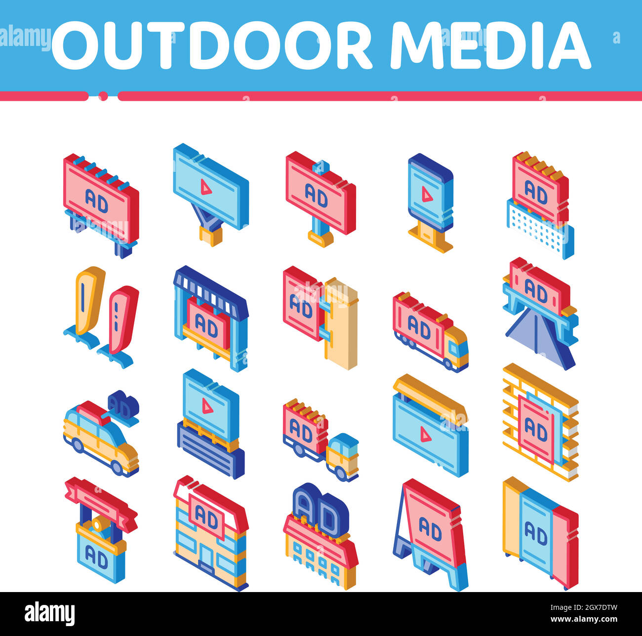 Outdoor Media Advertising Isometric Icons Set Vector Stock Vector Image ...