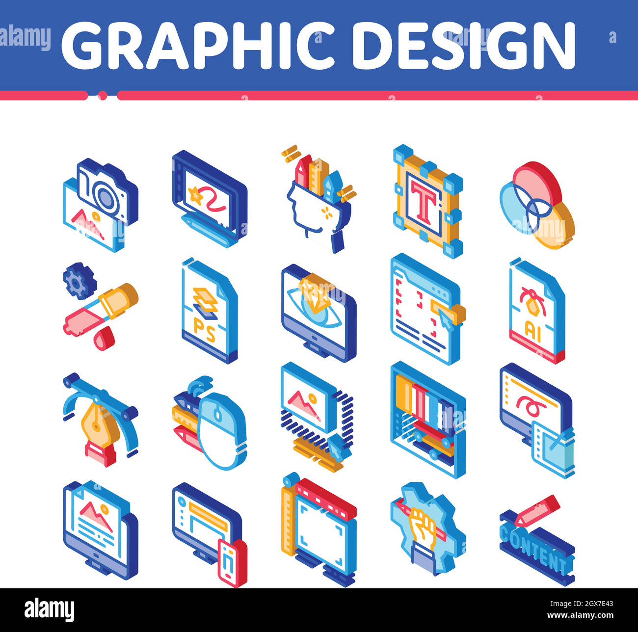Graphic Design And Isometric Icons Set Vector Stock Vector Image & Art ...