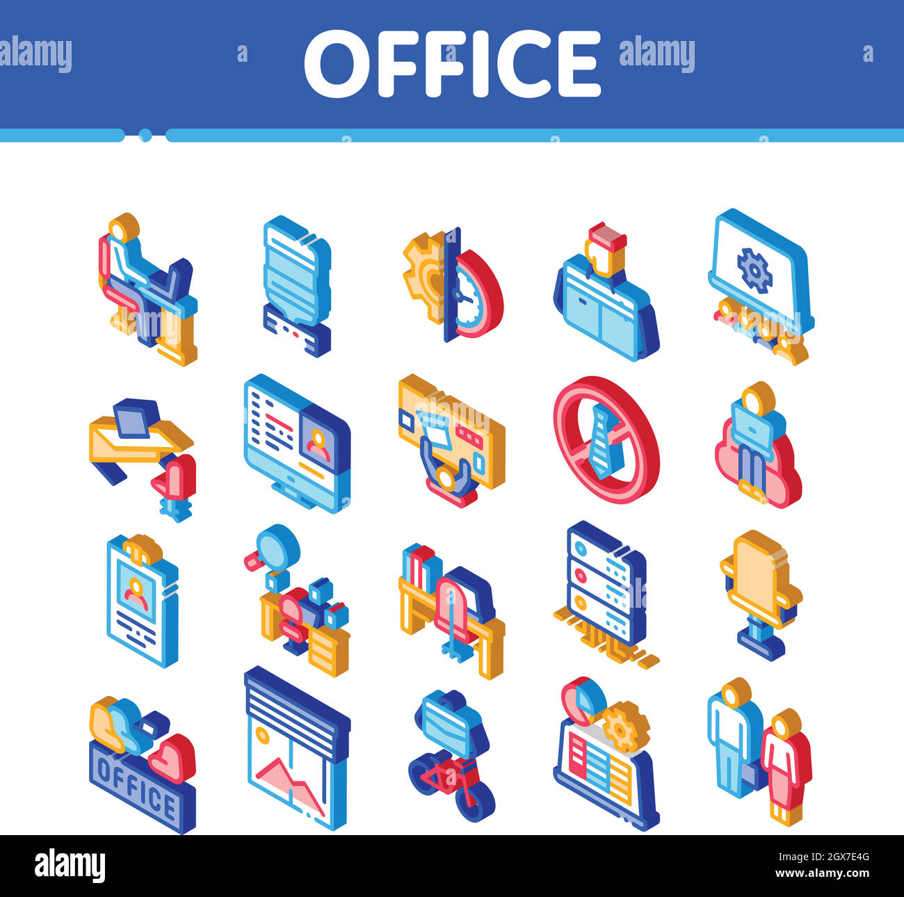 Office And Workplace Isometric Icons Set Vector Stock Vector Image ...