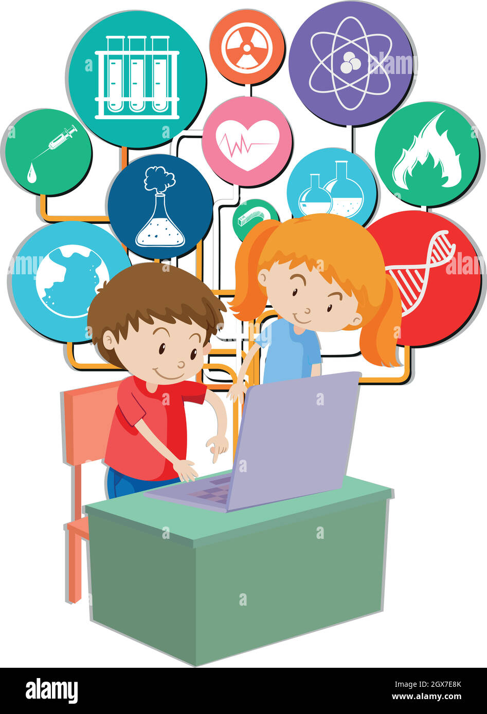 Boy and girl working on computer Stock Vector Image & Art - Alamy
