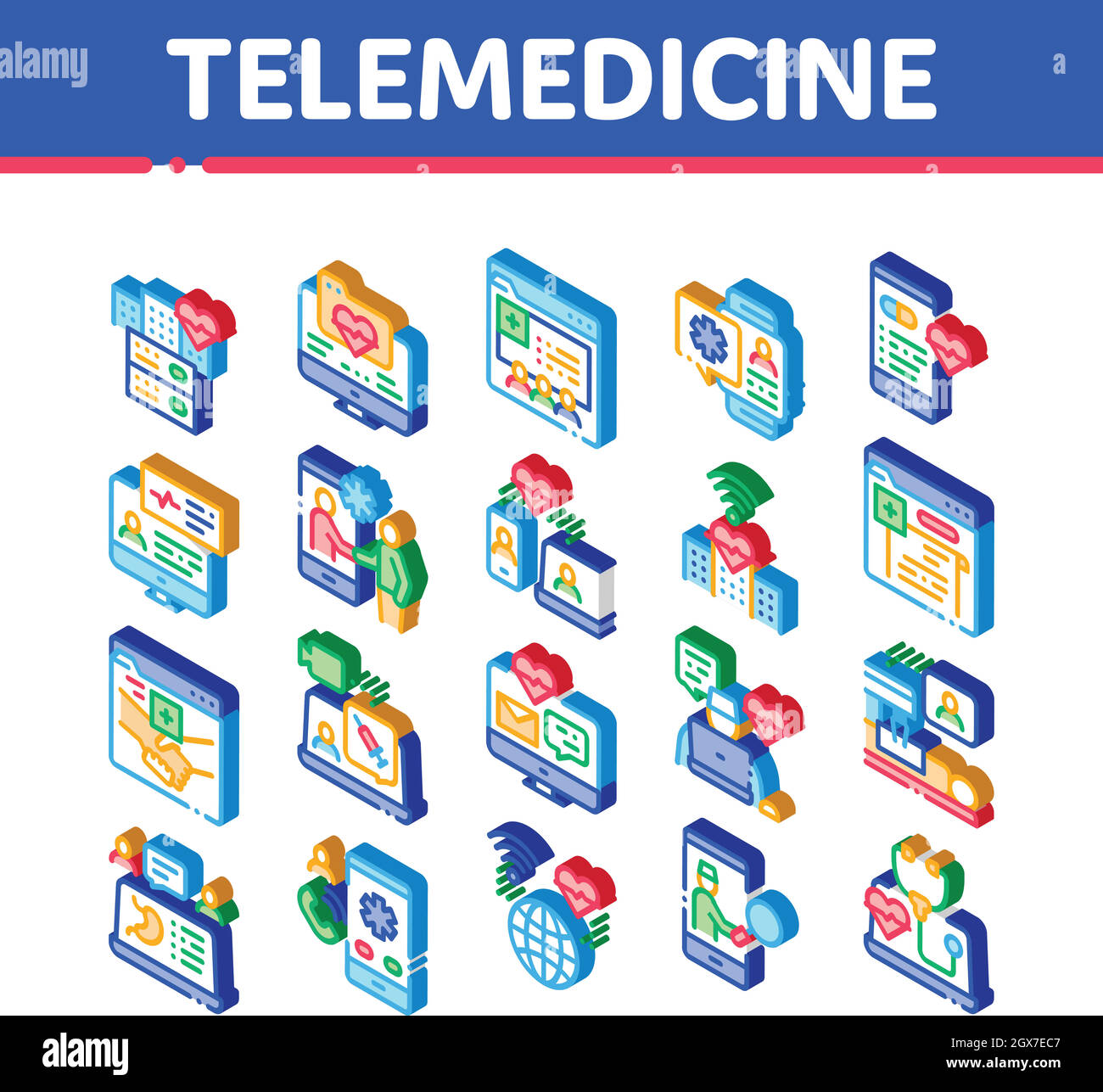 Telemedicine Treatment Isometric Icons Set Vector Illustration Stock ...