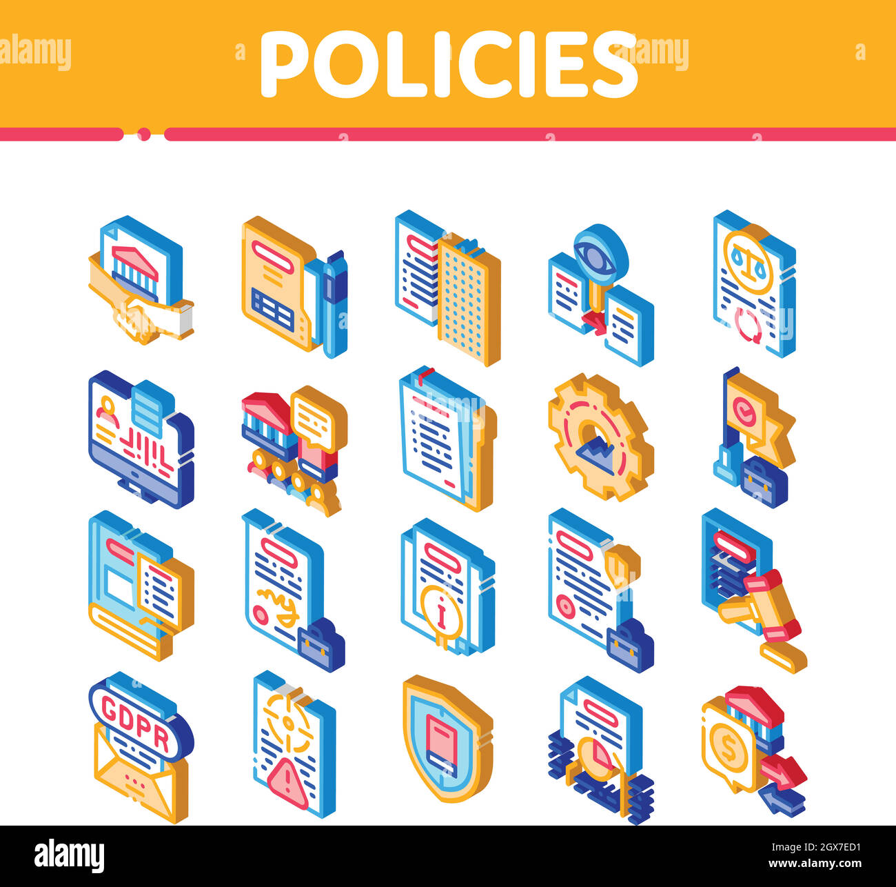 Policies Data Process Isometric Icons Set Vector Stock Vector Image ...