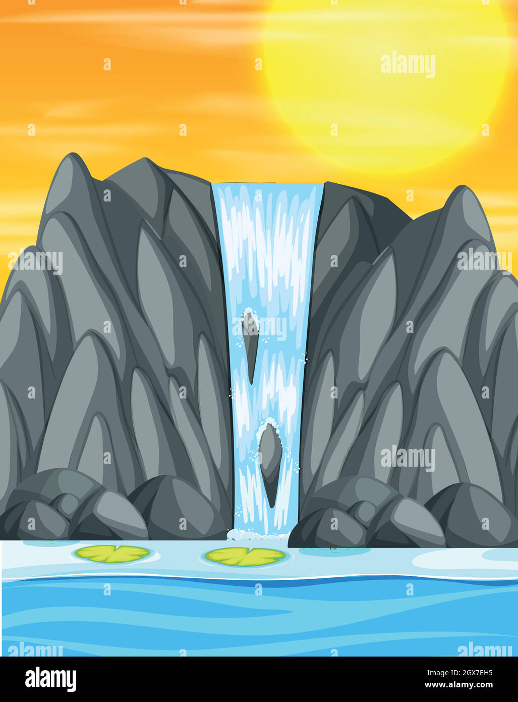 Waterfall sunset background scene Stock Vector Image & Art - Alamy