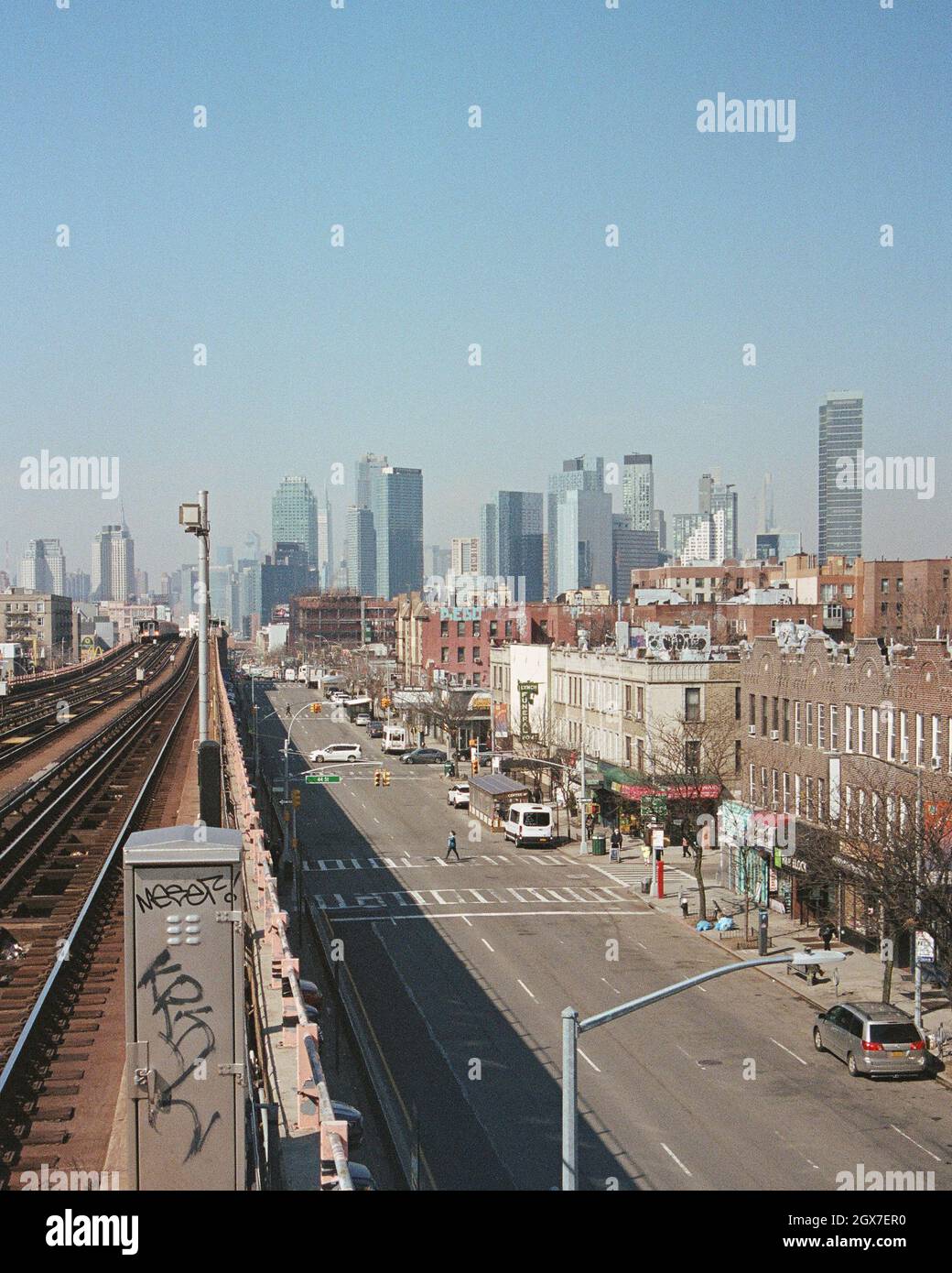 Tracks of the 7 Train and view of Queens Boulevard, in Sunnyside ...