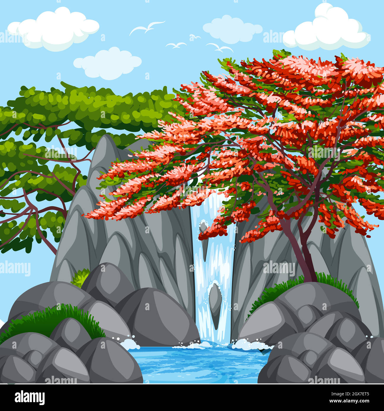 Background scene with trees at waterfall Stock Vector Image & Art - Alamy