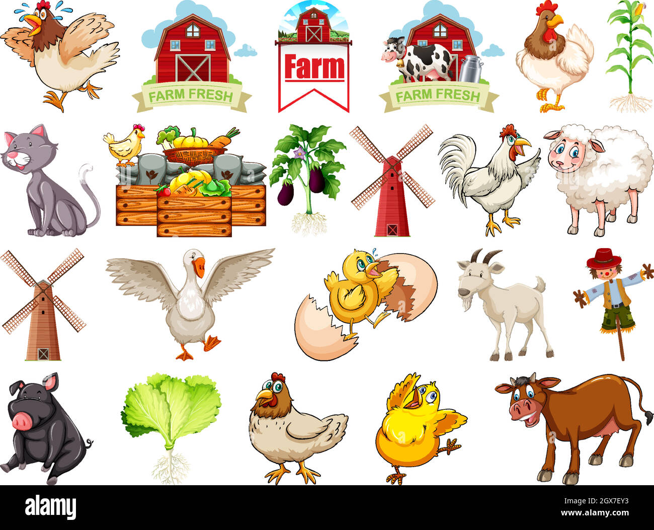 Farm animals set vector Cut Out Stock Images & Pictures - Alamy