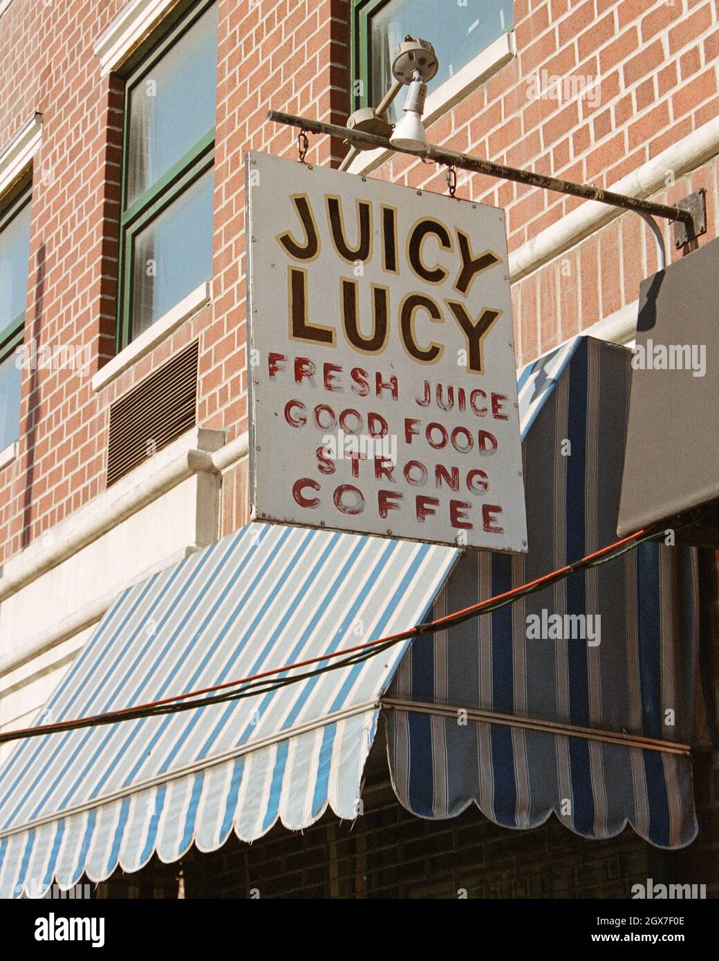 Juicy Lucy sign in the East Village, Manhattan, New York City Stock ...