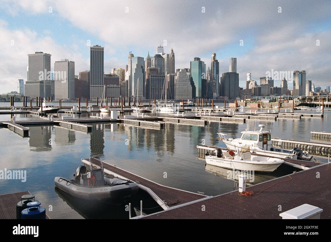 The Manhattan skyline from Brooklyn Bridge Park, New York City Stock ...