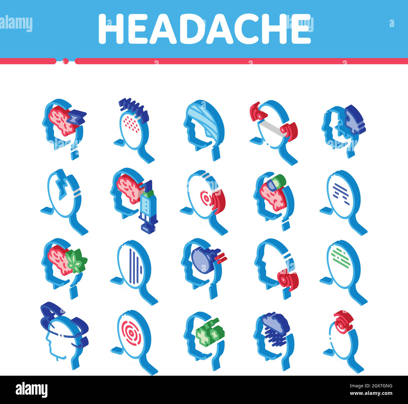 Headache Isometric Icons Set Vector Stock Vector Image & Art - Alamy