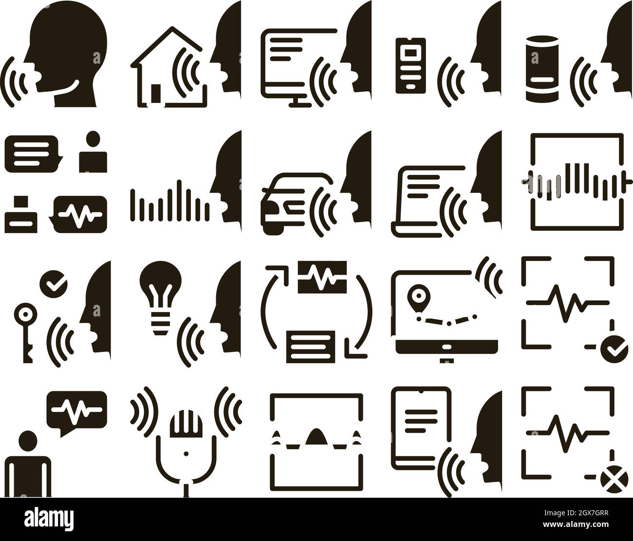 Voice Control Collection Elements Icons Set Vector Stock Vector Image ...