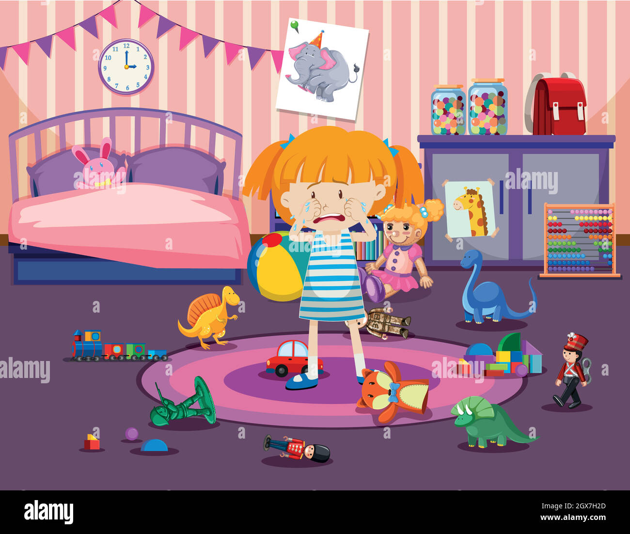 Girl crying bedroom Stock Vector Images - Alamy