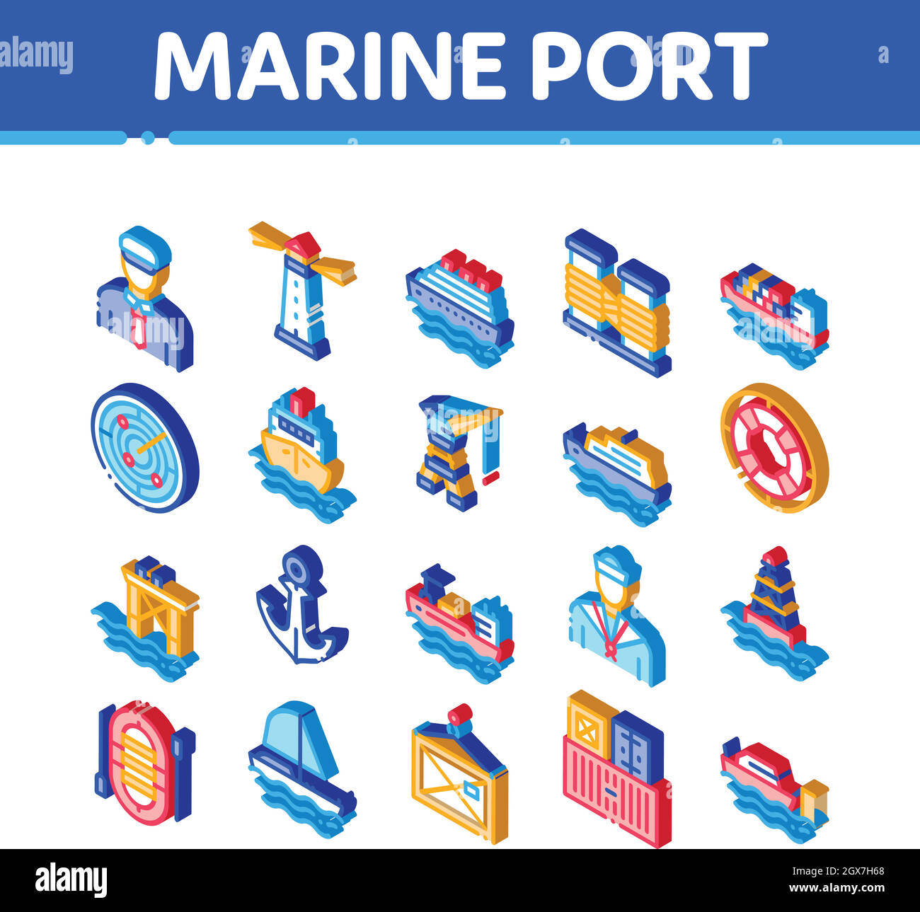Marine Port Transport Isometric Icons Set Vector Stock Vector Image ...