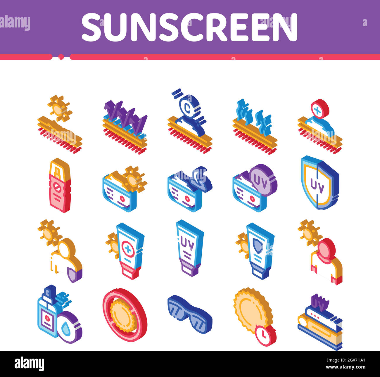 Sunscreen Isometric Elements Icons Set Vector Stock Vector Image And Art