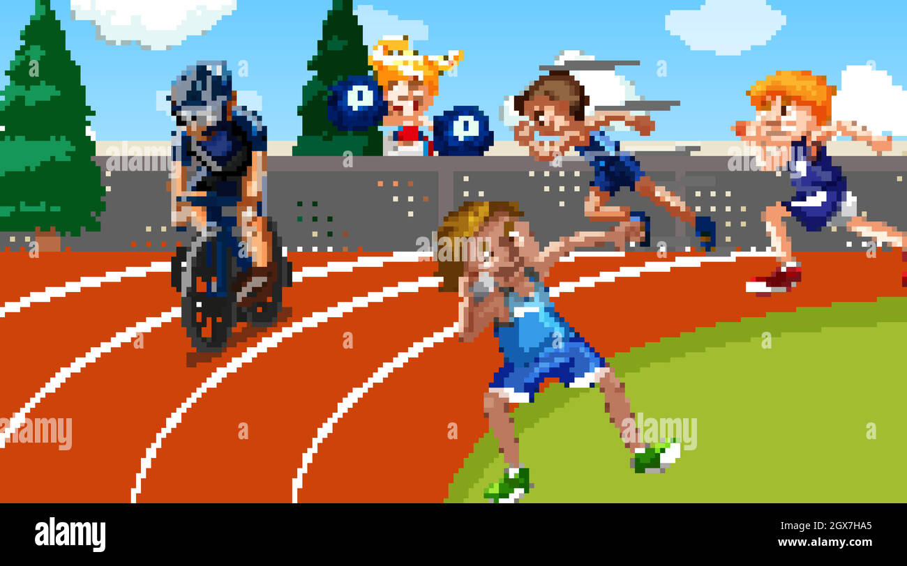 Background scene with athletes doing track and field sports Stock ...