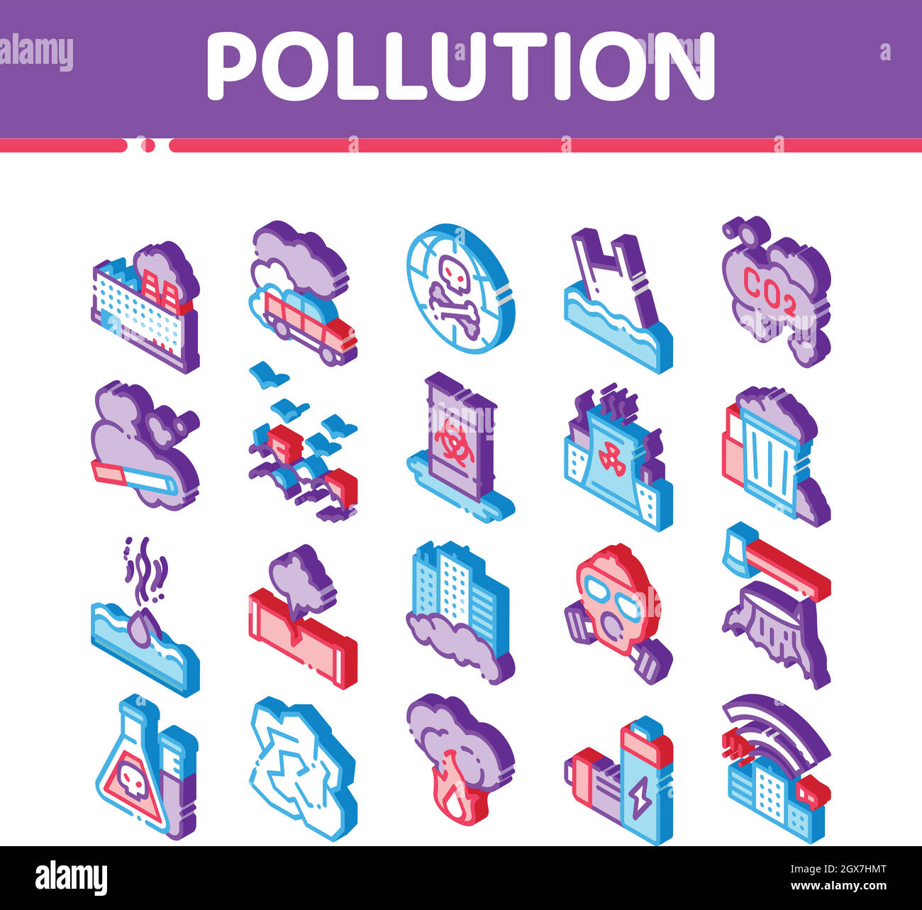 Pollution of Nature Vector Isometric Icons Set Stock Vector Image & Art ...