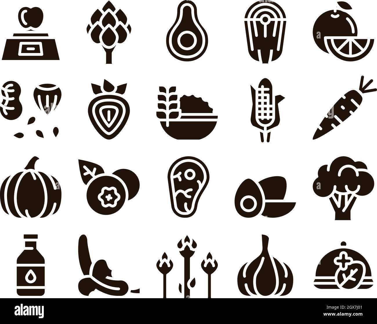 Healthy Food Glyph Icons Set Vector Stock Vector Image & Art - Alamy